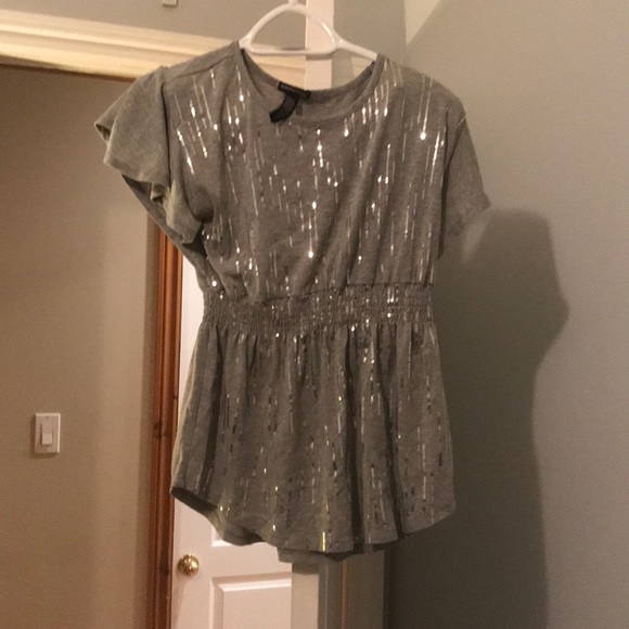 Shirts & Tops | Grey Shirt With Sequins Looks Great With Belt | Poshmark